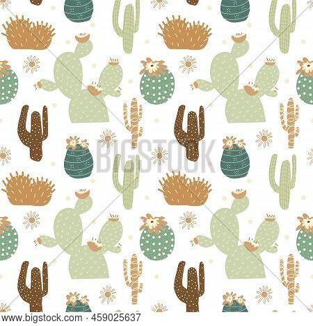 Cute Cactus Seamless Pattern Background. Hand Drawn Desert Cacti Repeat Texture. Summer Floral ...
