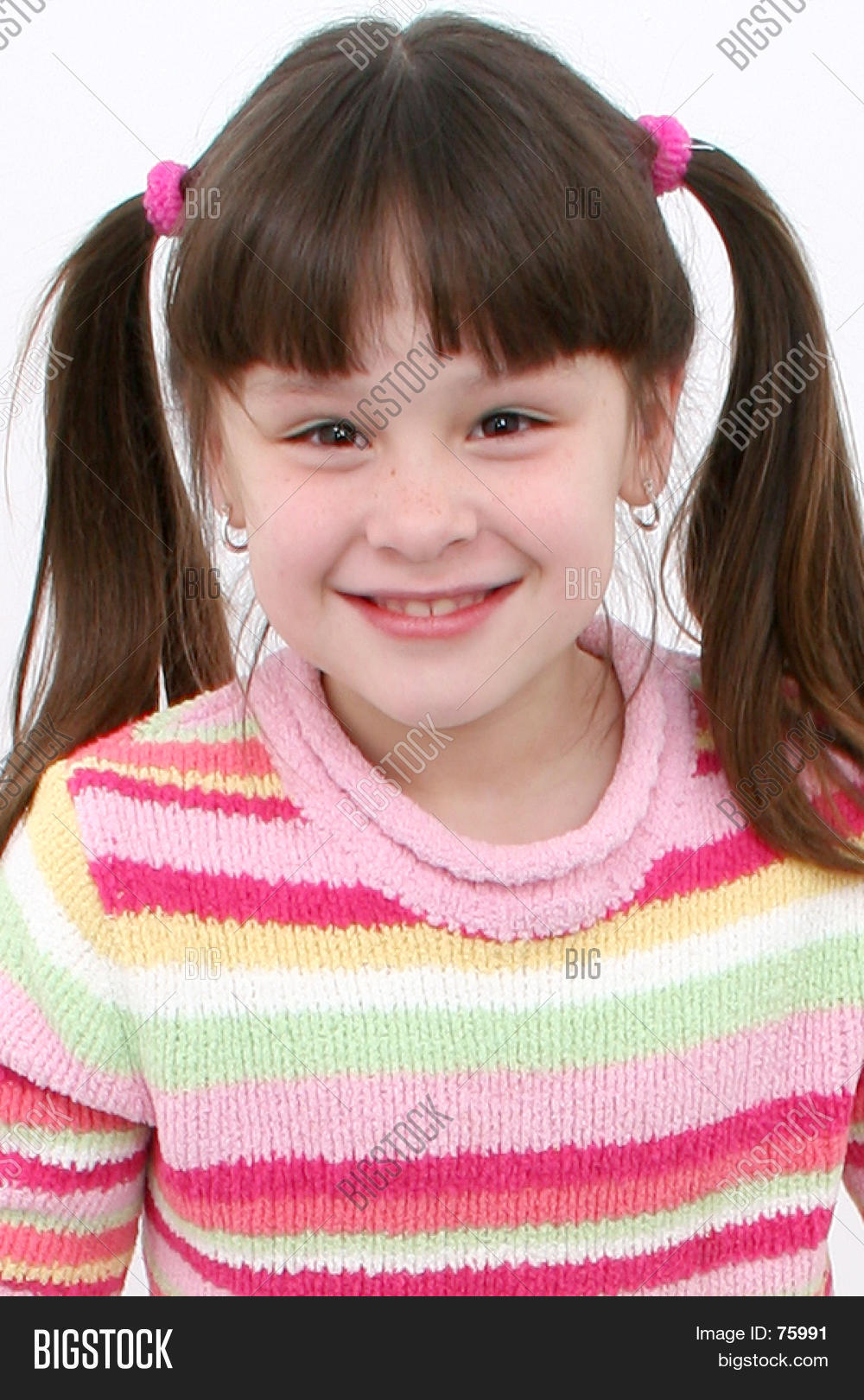 Seven Year Old Girl Big Smile Pink Image & Photo | Bigstock