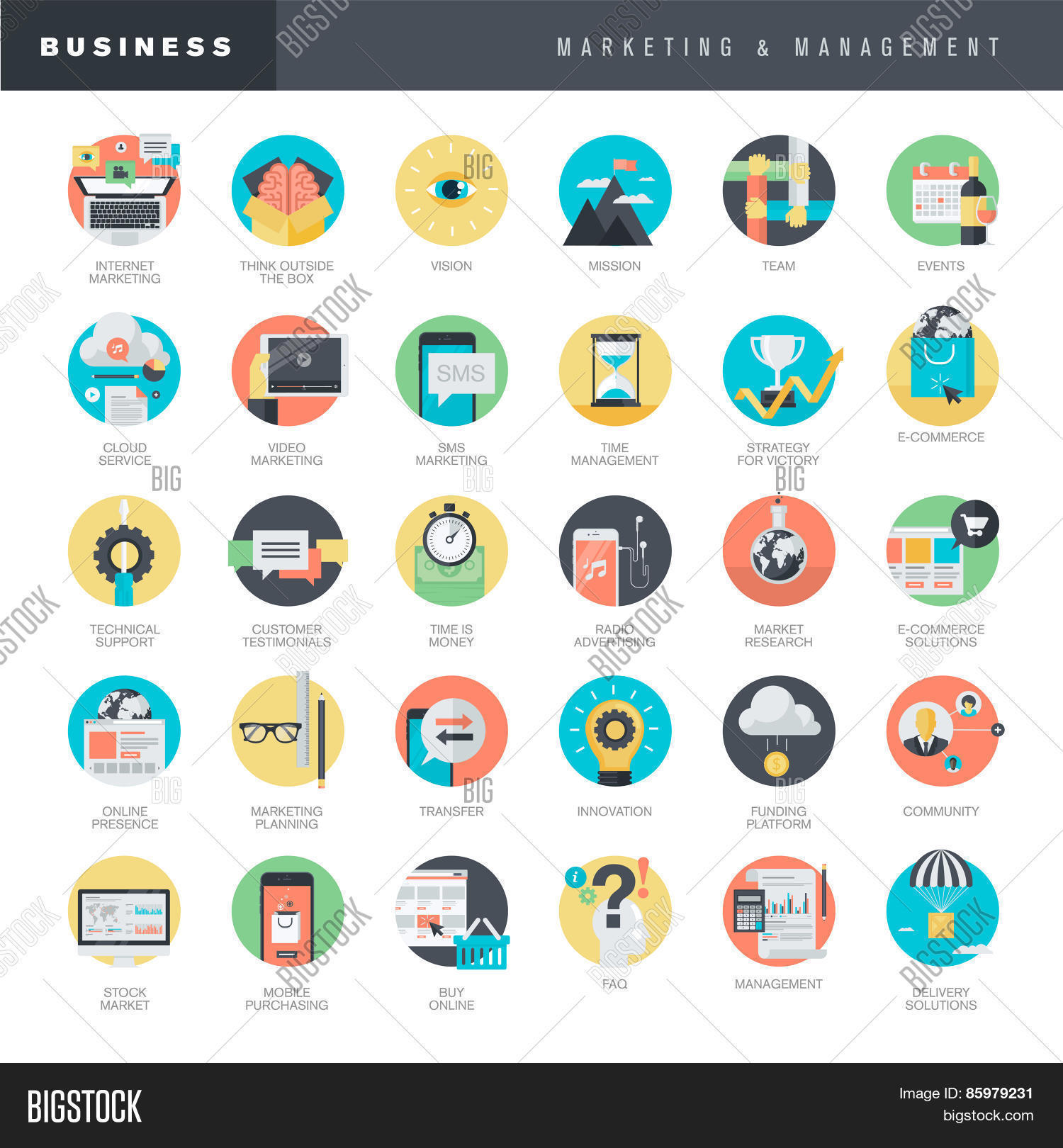 Set Flat Design Icons Vector & Photo (Free Trial) | Bigstock