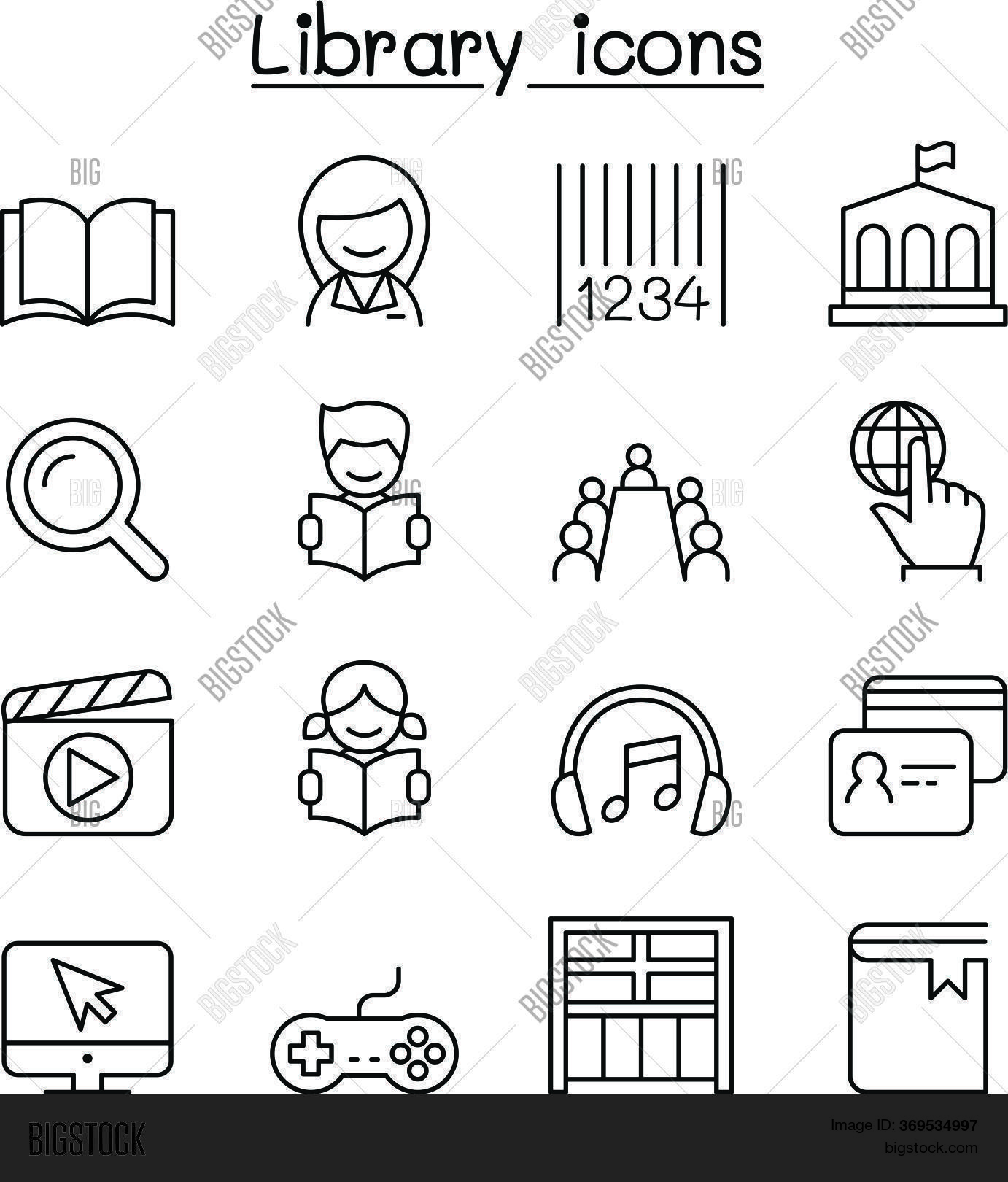 Library Icon Set Thin Vector & Photo (Free Trial) | Bigstock