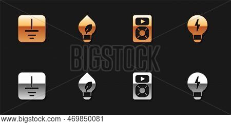 Set Electrical Symbol Ground, Light Bulb With Leaf, Music Player And ...