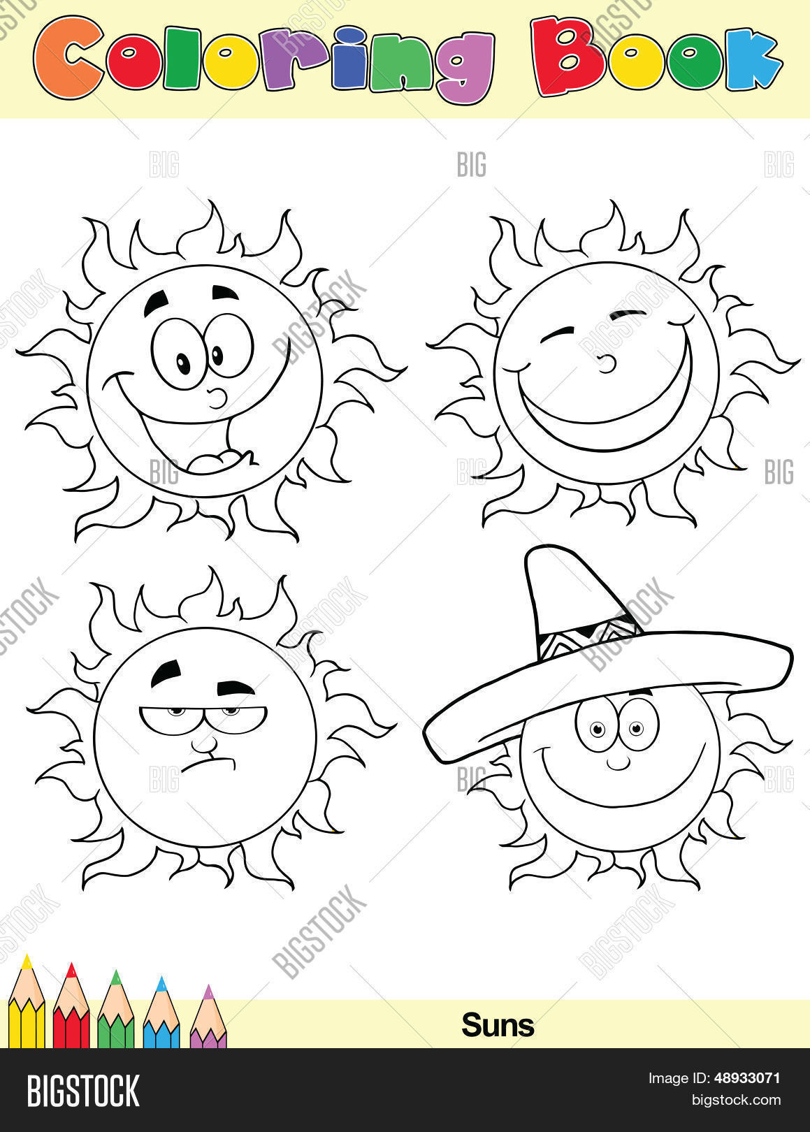 Coloring Book Page Sun Image & Photo (Free Trial) | Bigstock
