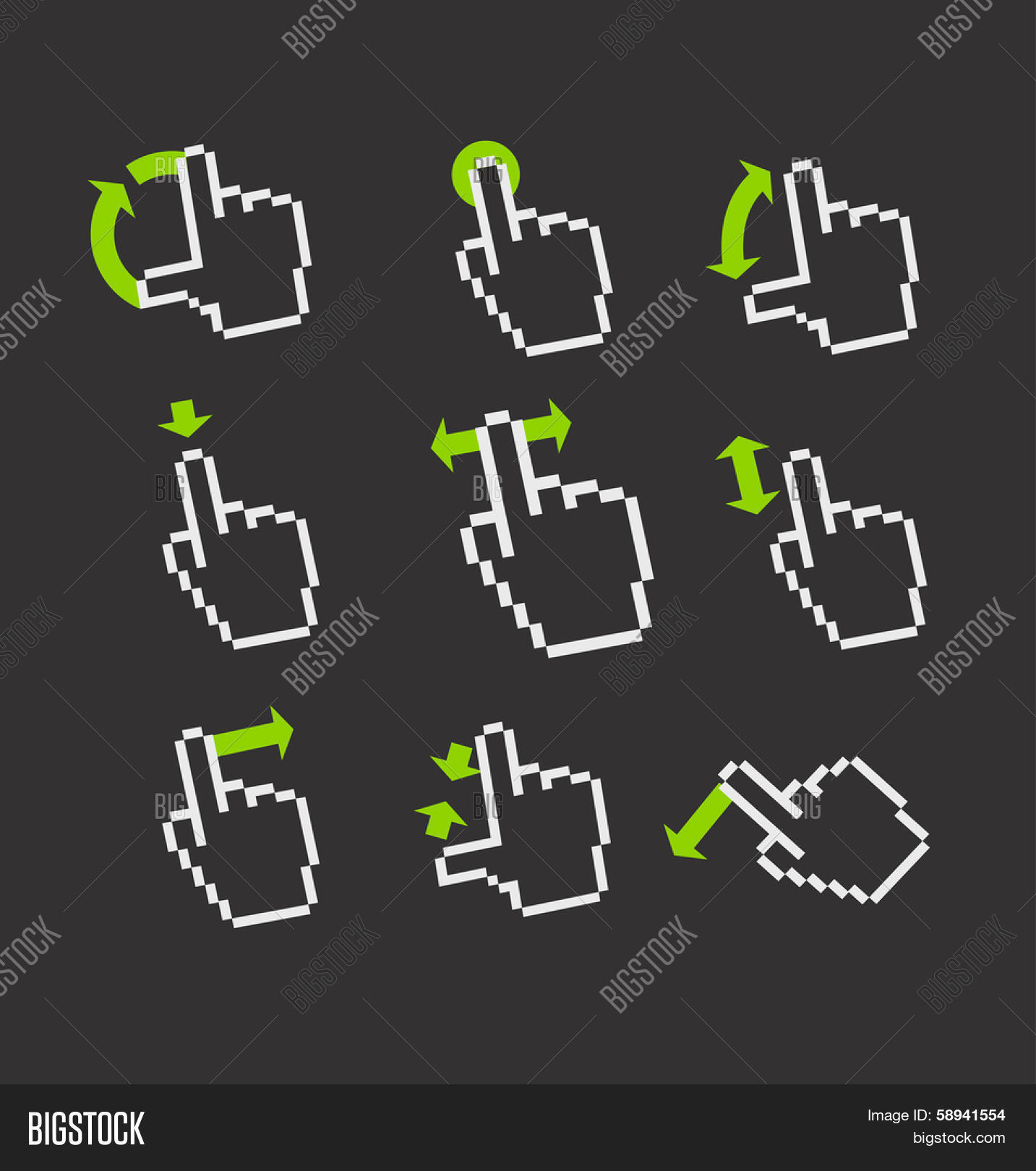 Pixel Hand Cursors Vector & Photo (Free Trial) | Bigstock