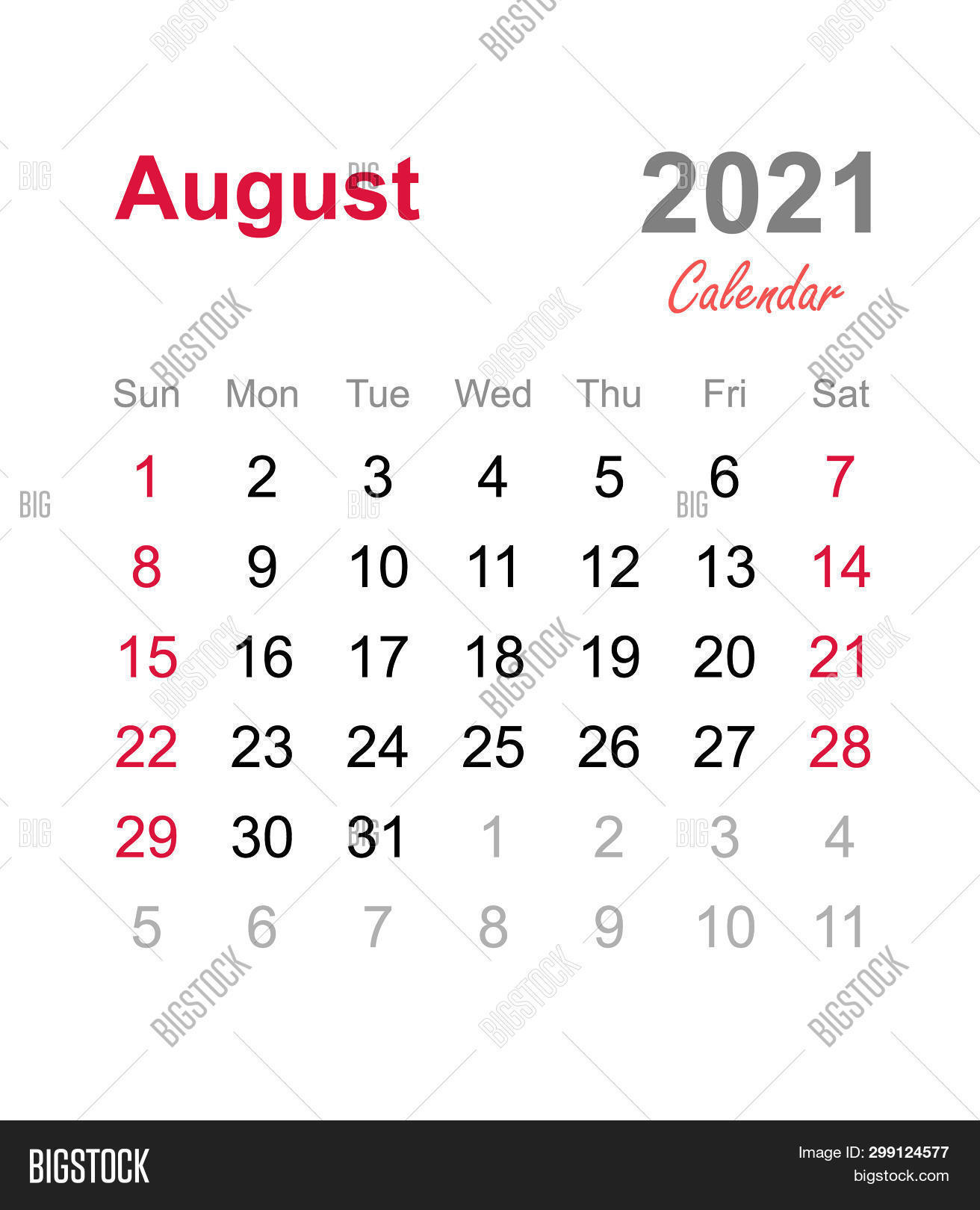August 2021 Calendar Image & Photo (Free Trial) | Bigstock