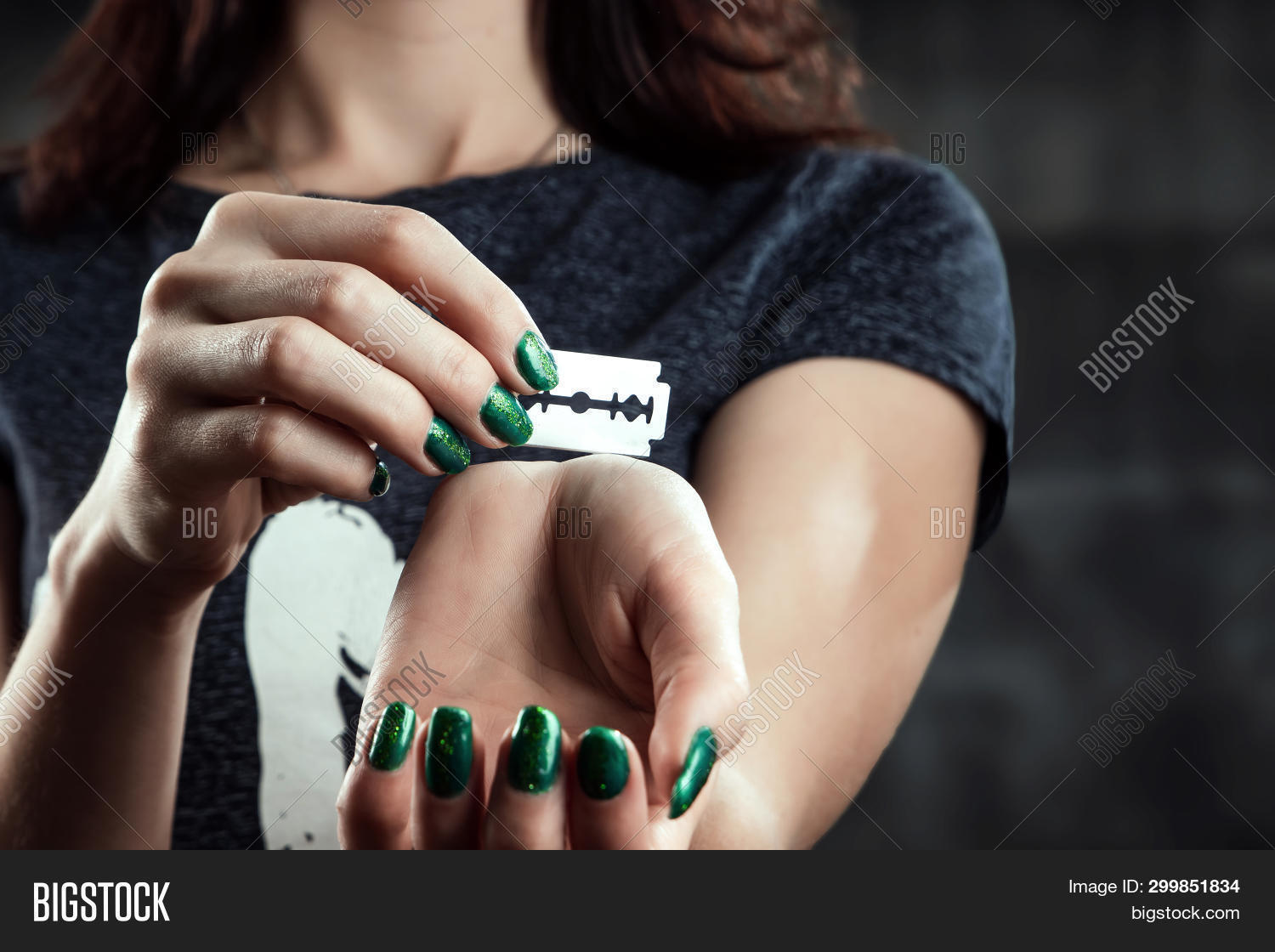 Girl Hand Cut With Blade In Love