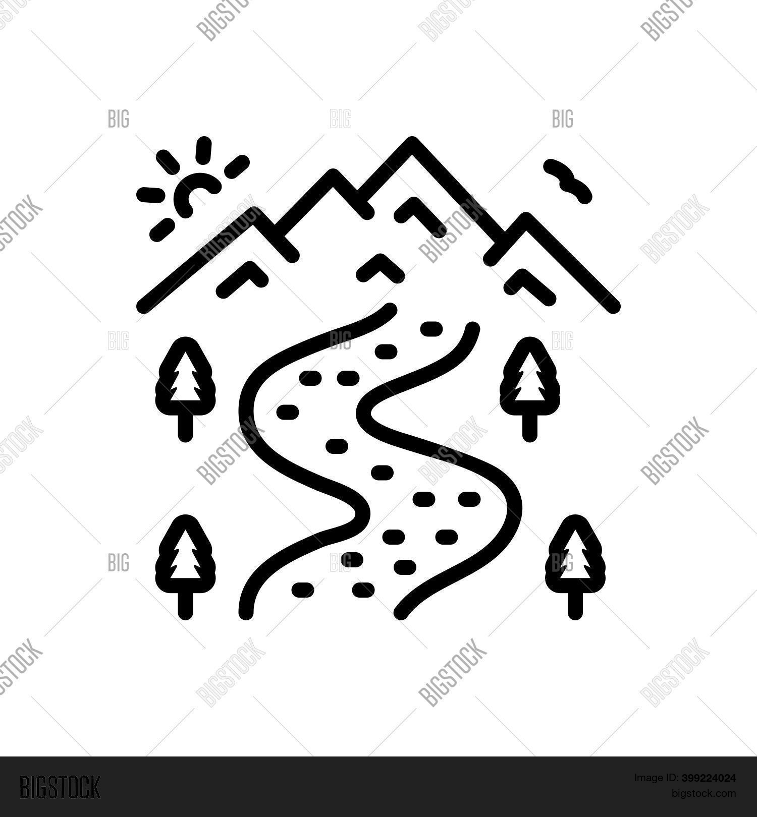Black Line Icon River Vector & Photo (Free Trial) | Bigstock