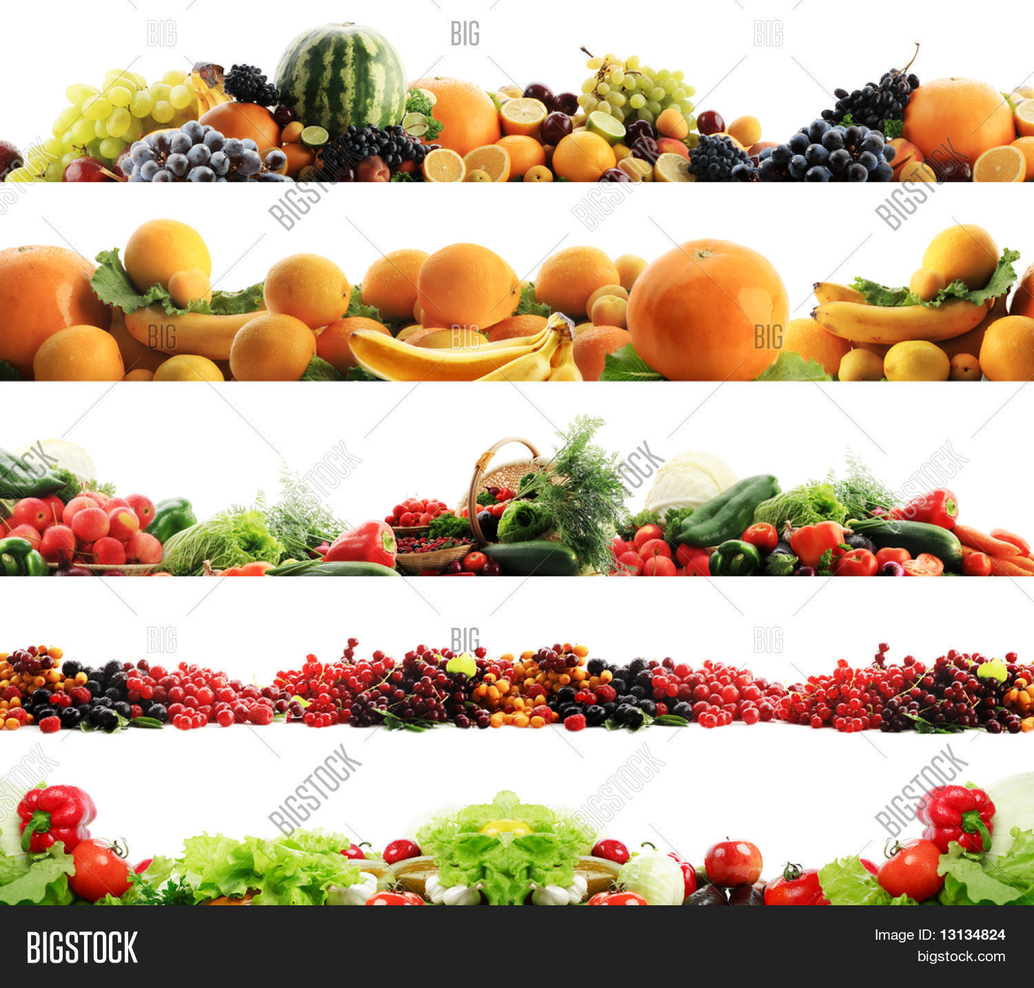 High quality collection of fruits and vegetables borders on a white ...