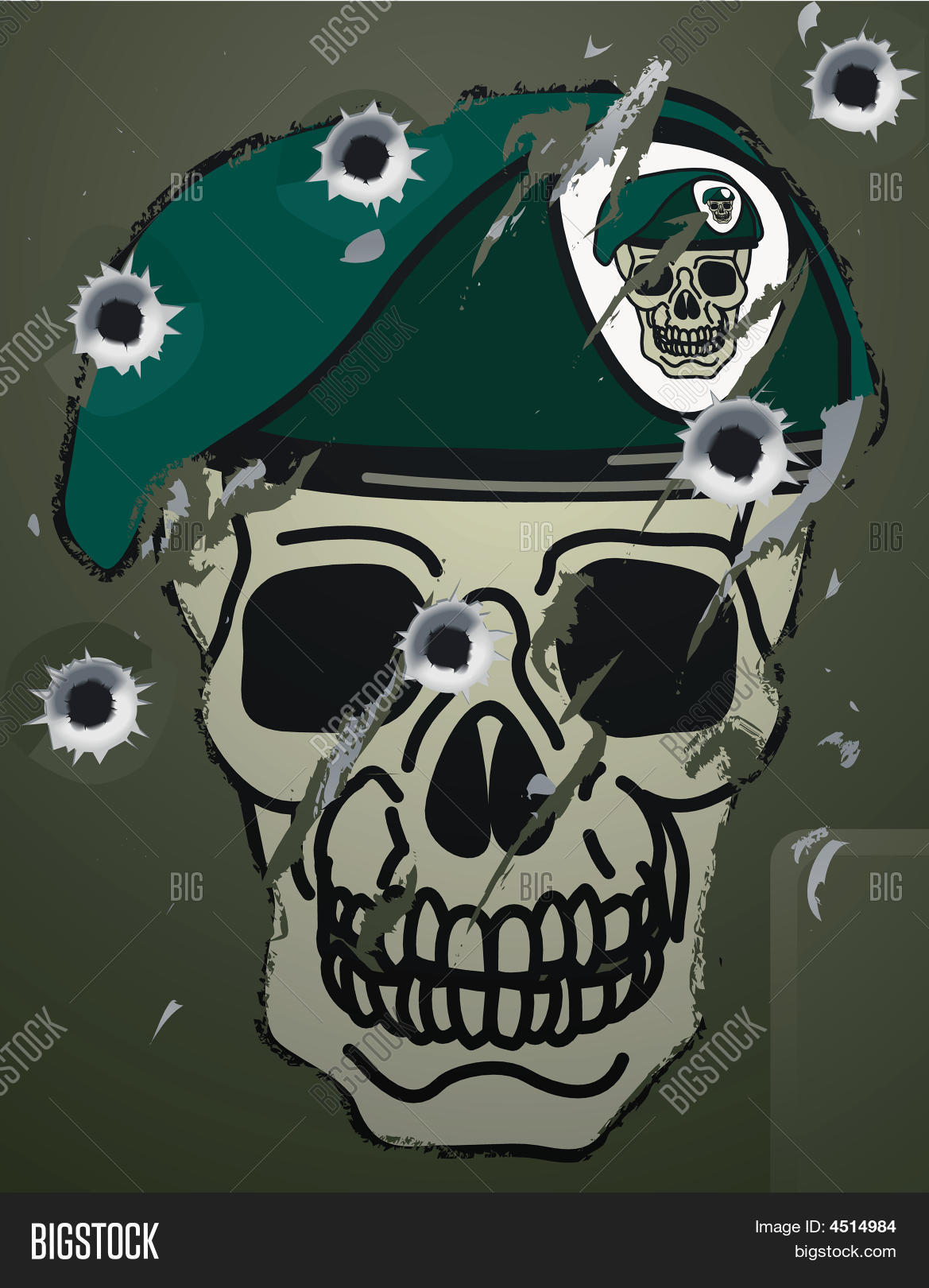 Retro Skull And Beret Military Motif Stock Vector & Stock Photos | Bigstock