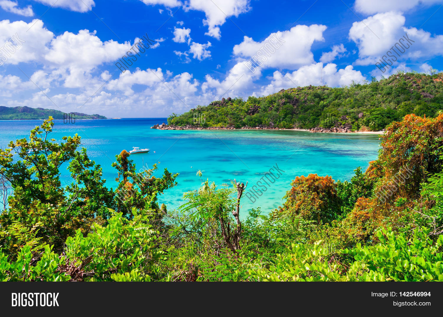 Tropical scenery - breathtaking Praslin island,Seychelles Stock Photo ...