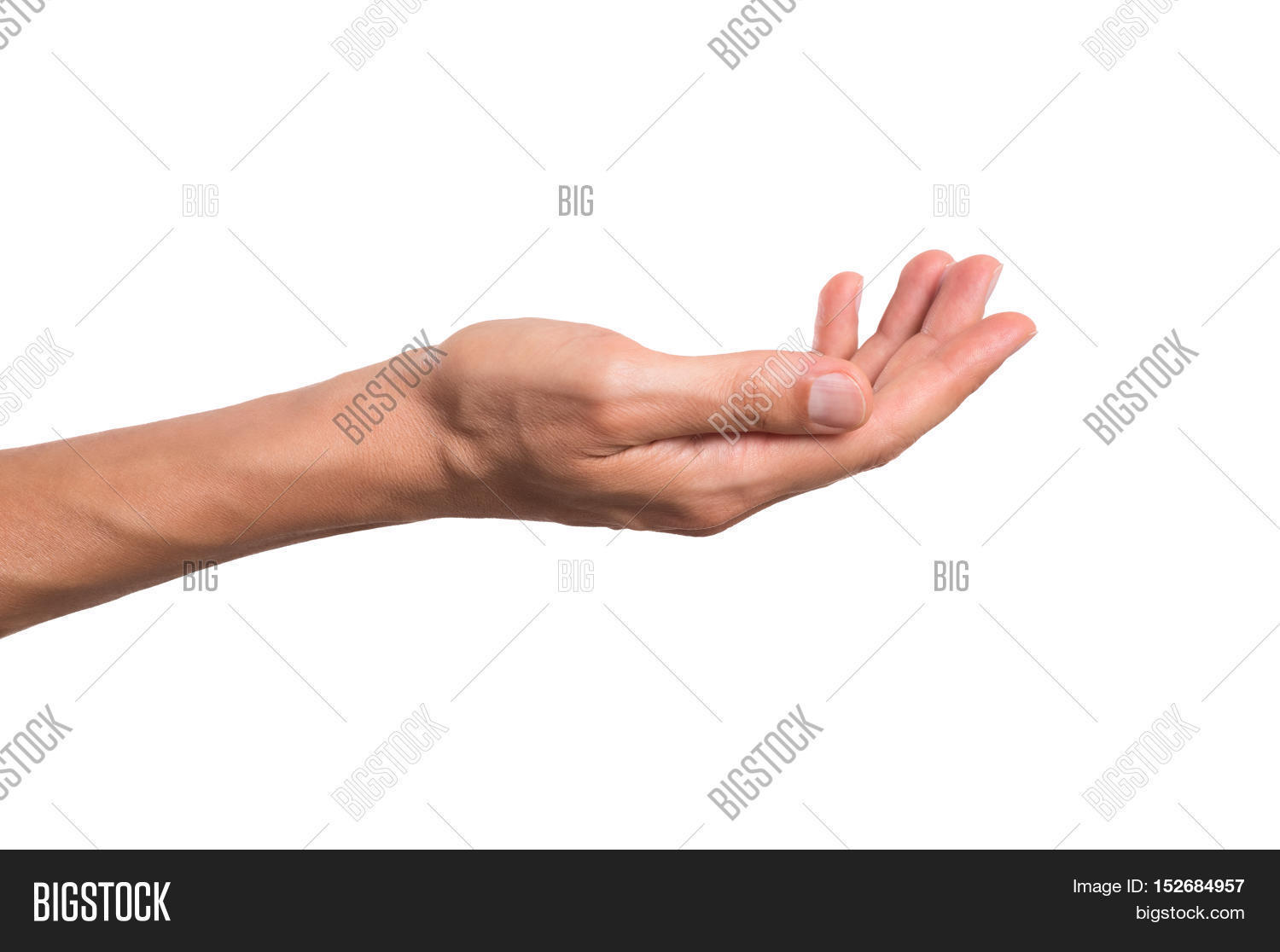 Stretched hand of man isolated over white background. Open palm hand ...