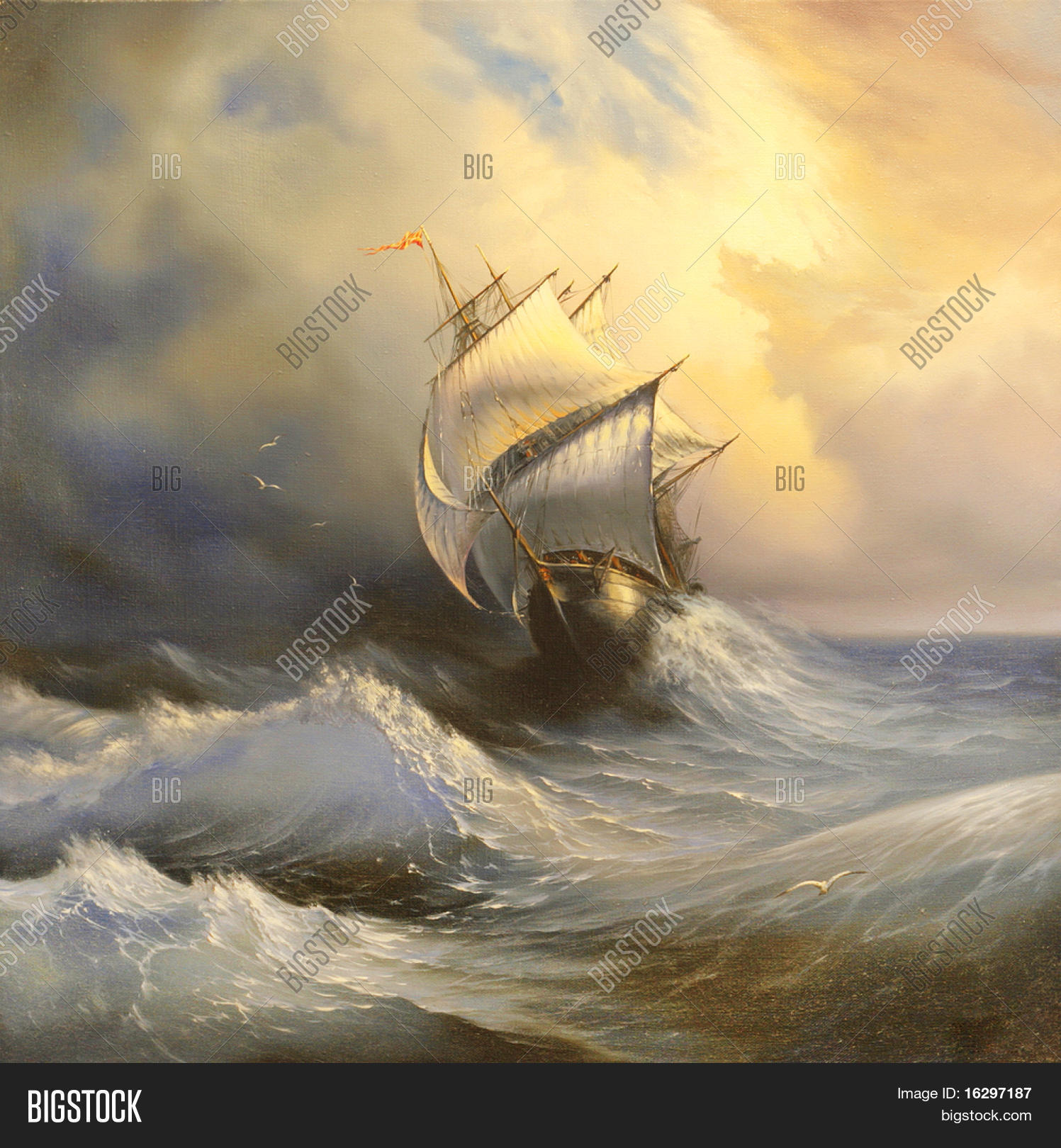 Ancient Sailing Vessel Stormy Sea Image & Photo | Bigstock