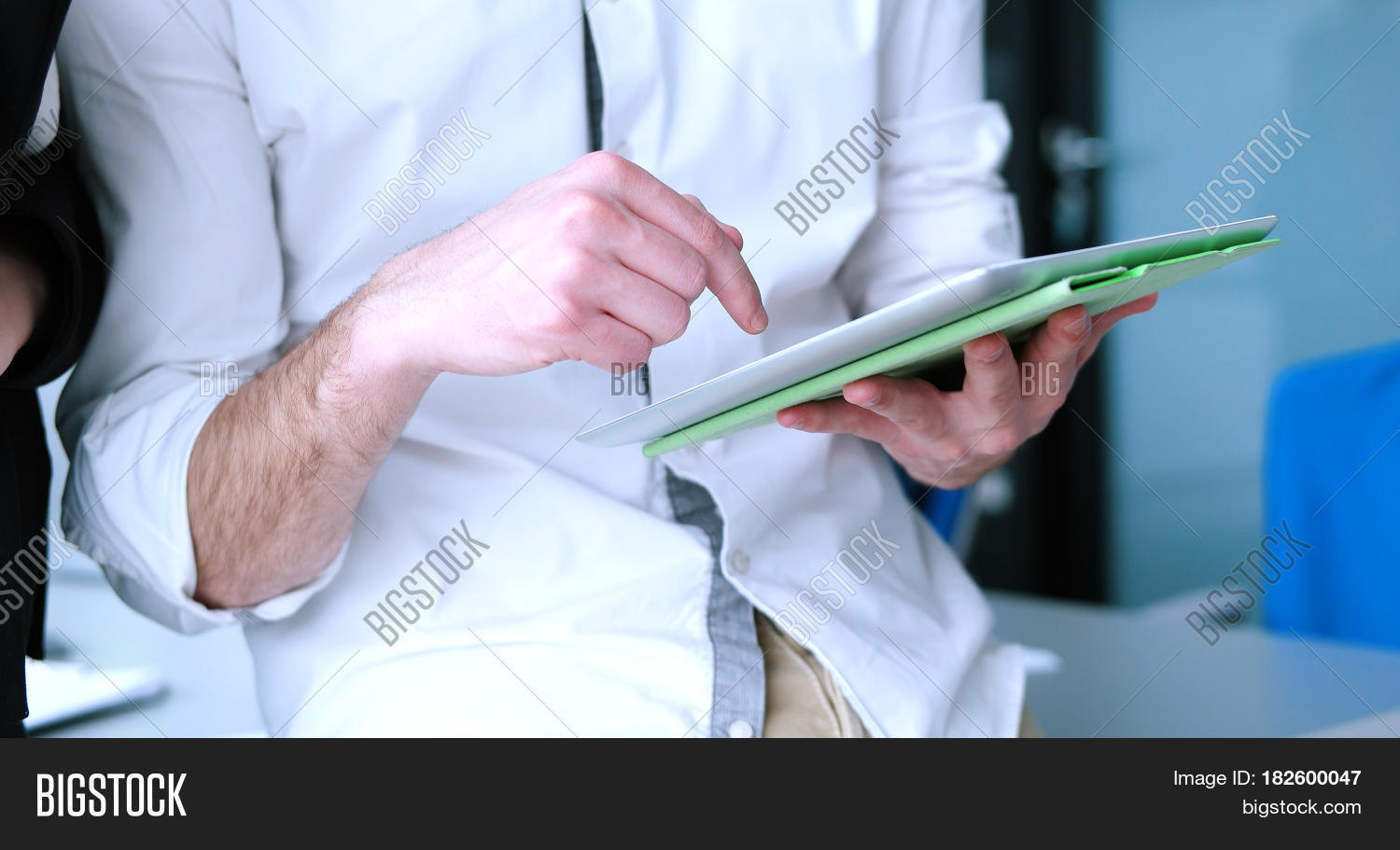 two business people preparing for next meeting and discussing ideas ...