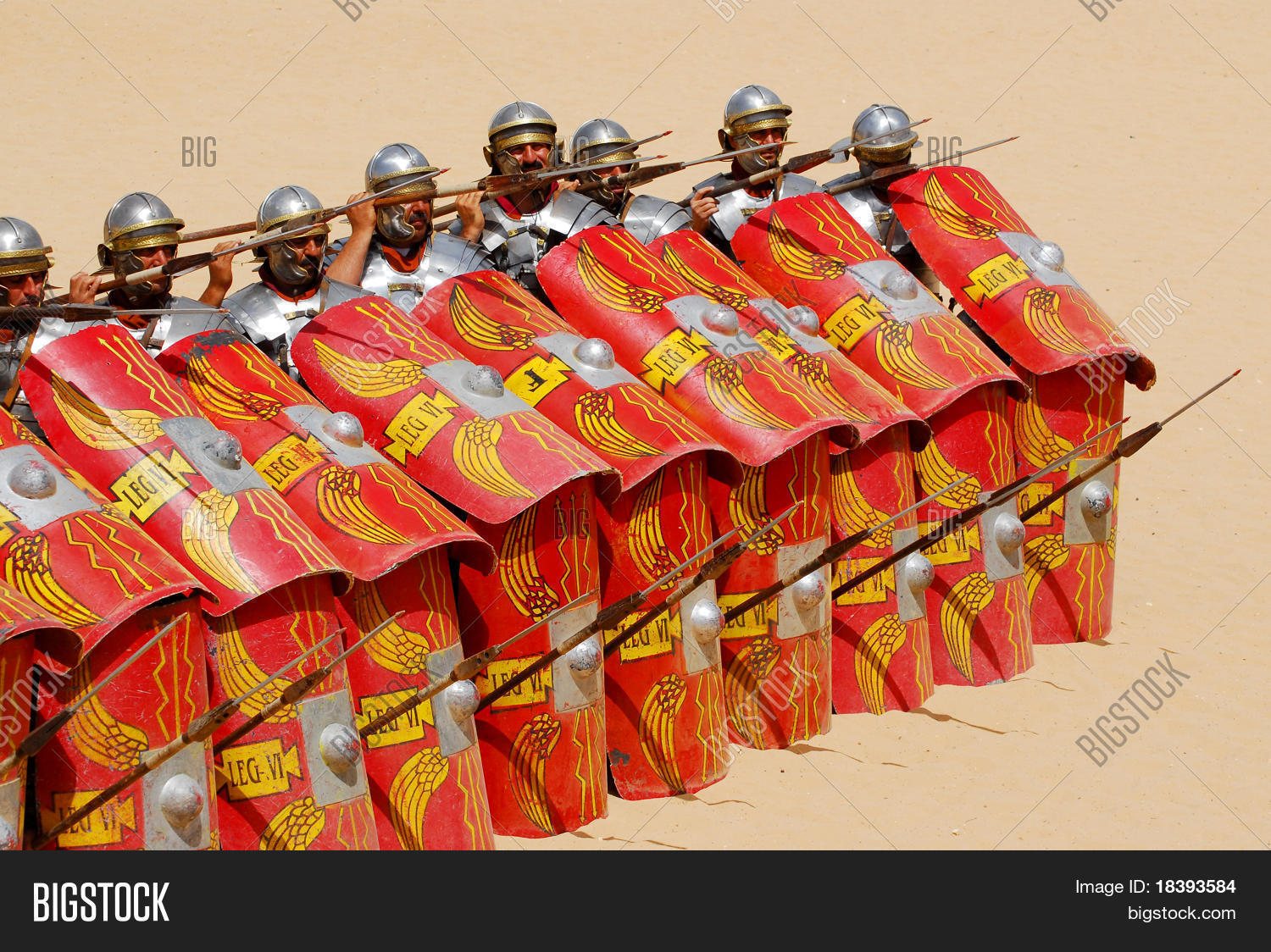 Roman soldiers in defence position during Roman show in Jerash, Jordan ...