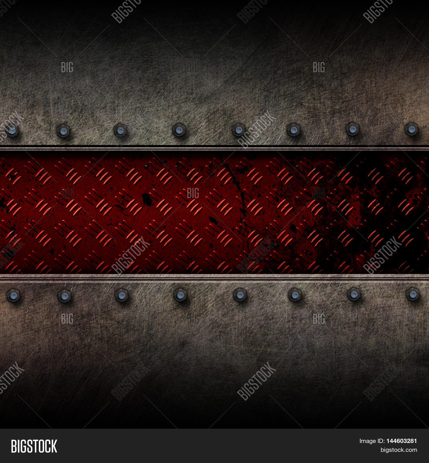 grunge metal and red diamond plate. 3d illustration. background and ...