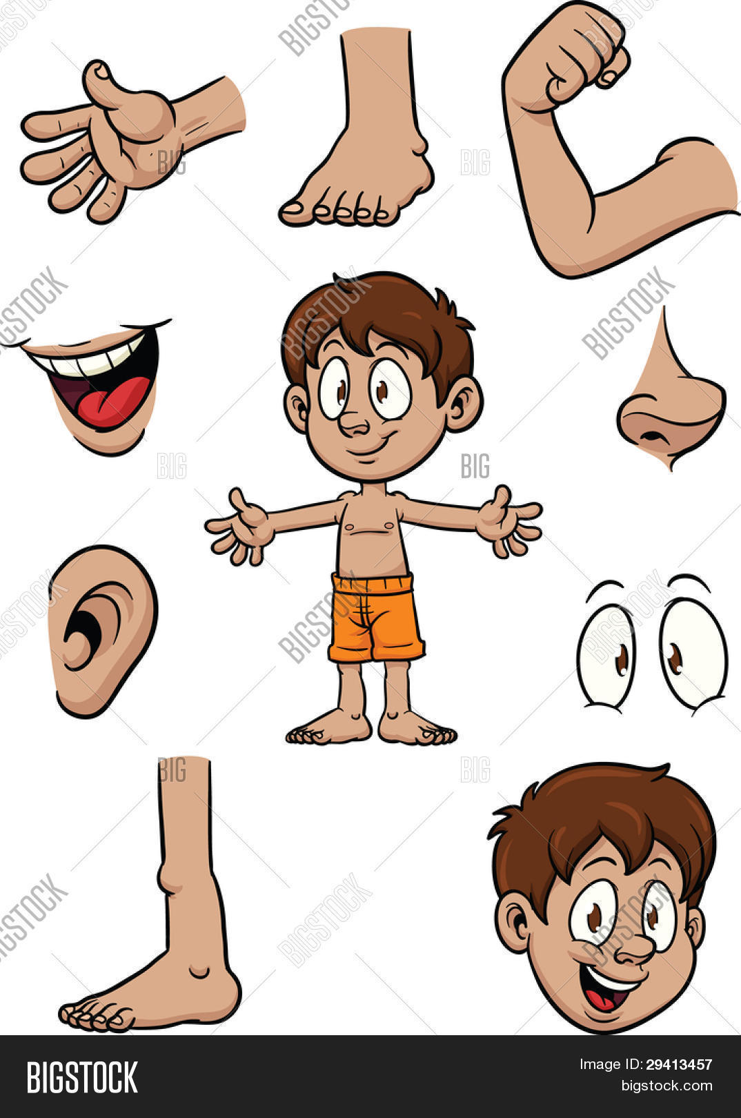 Cartoon kid and body parts. Vector illustration with simple gradients ...