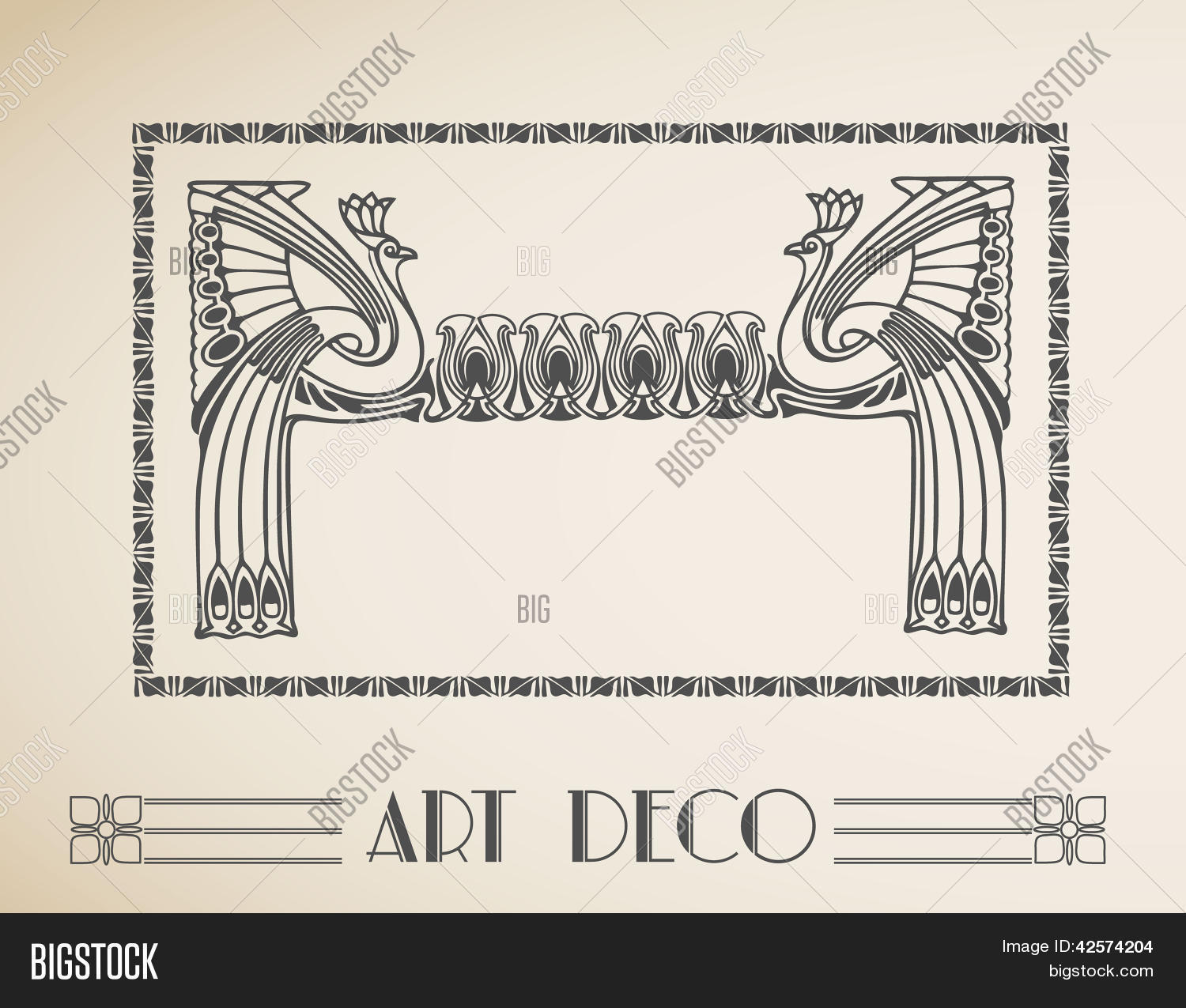 Vector art deco ornamental border with peacock Stock Vector & Stock ...