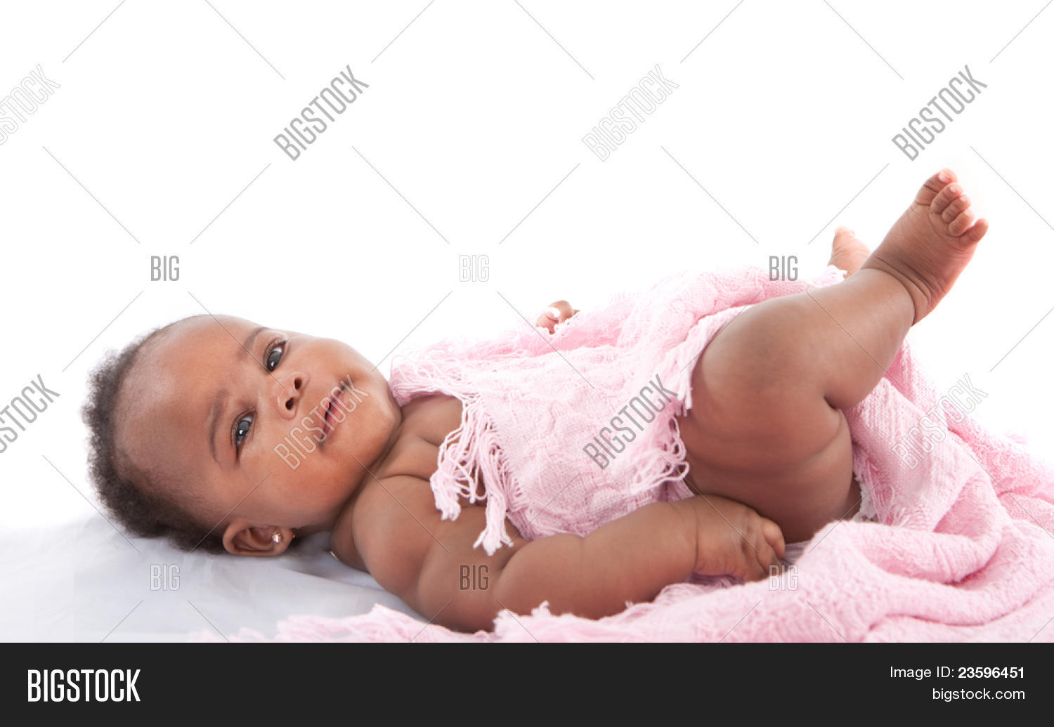 happy big smiling 6-month old African American baby girl portrait Stock ...