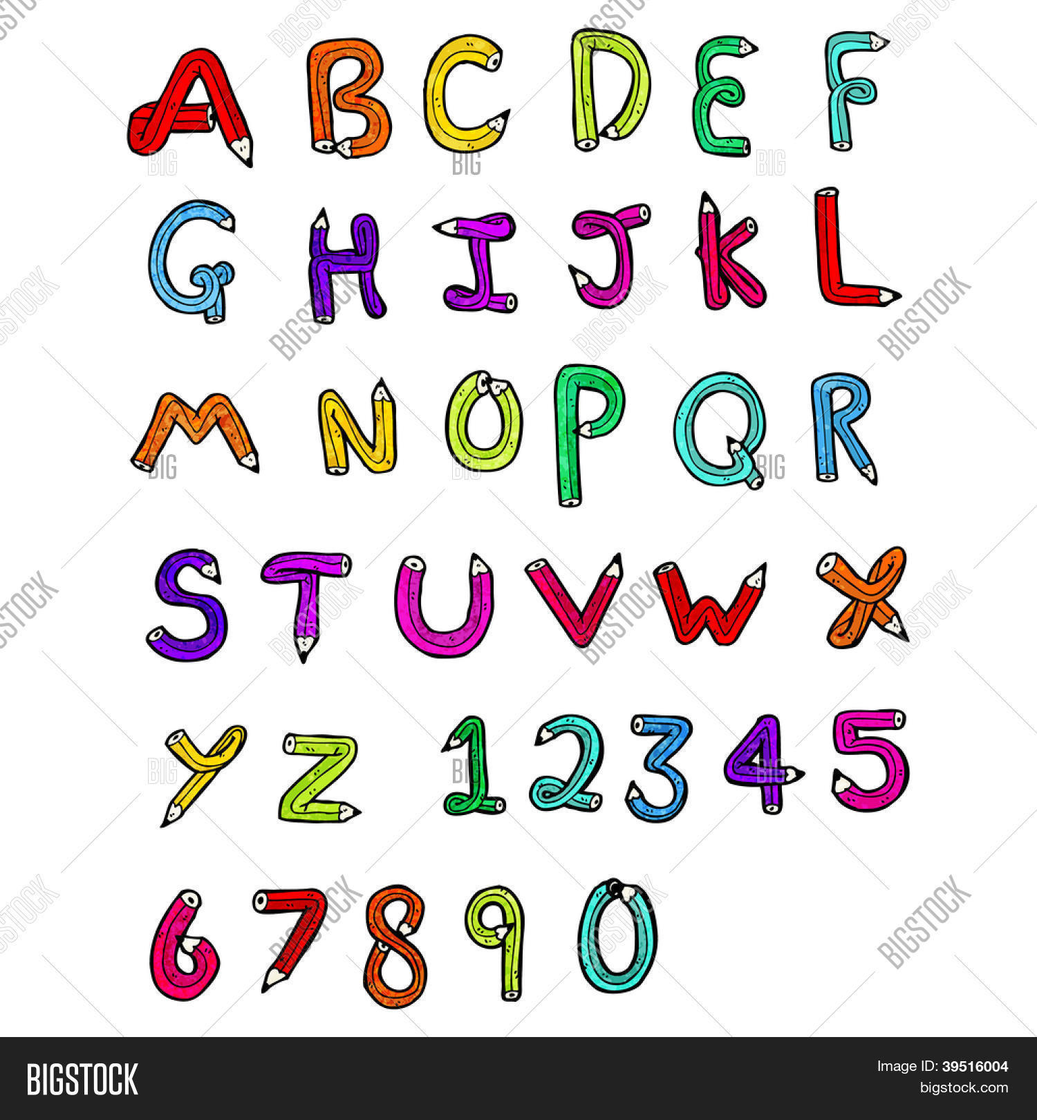 cartoon alphabet with pencil shaped letters Stock Vector & Stock Photos ...