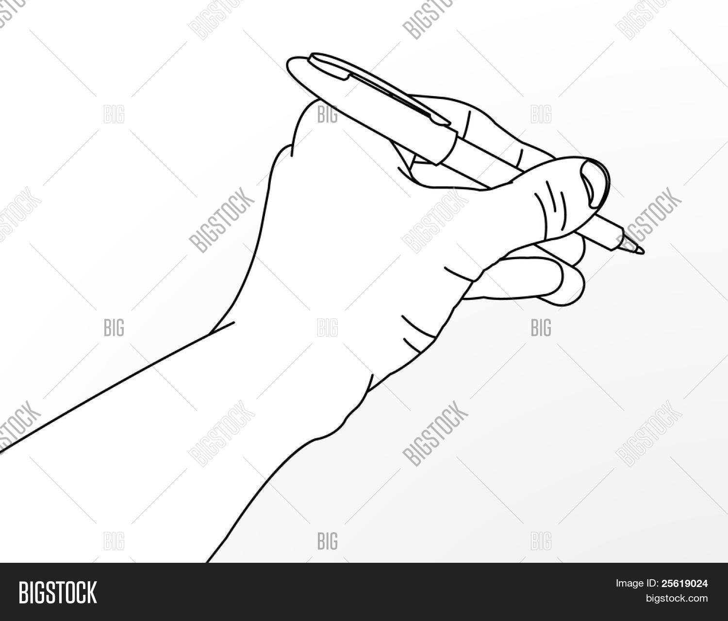 Simple line drawing of hand holding a pen. Stock Vector & Stock Photos ...