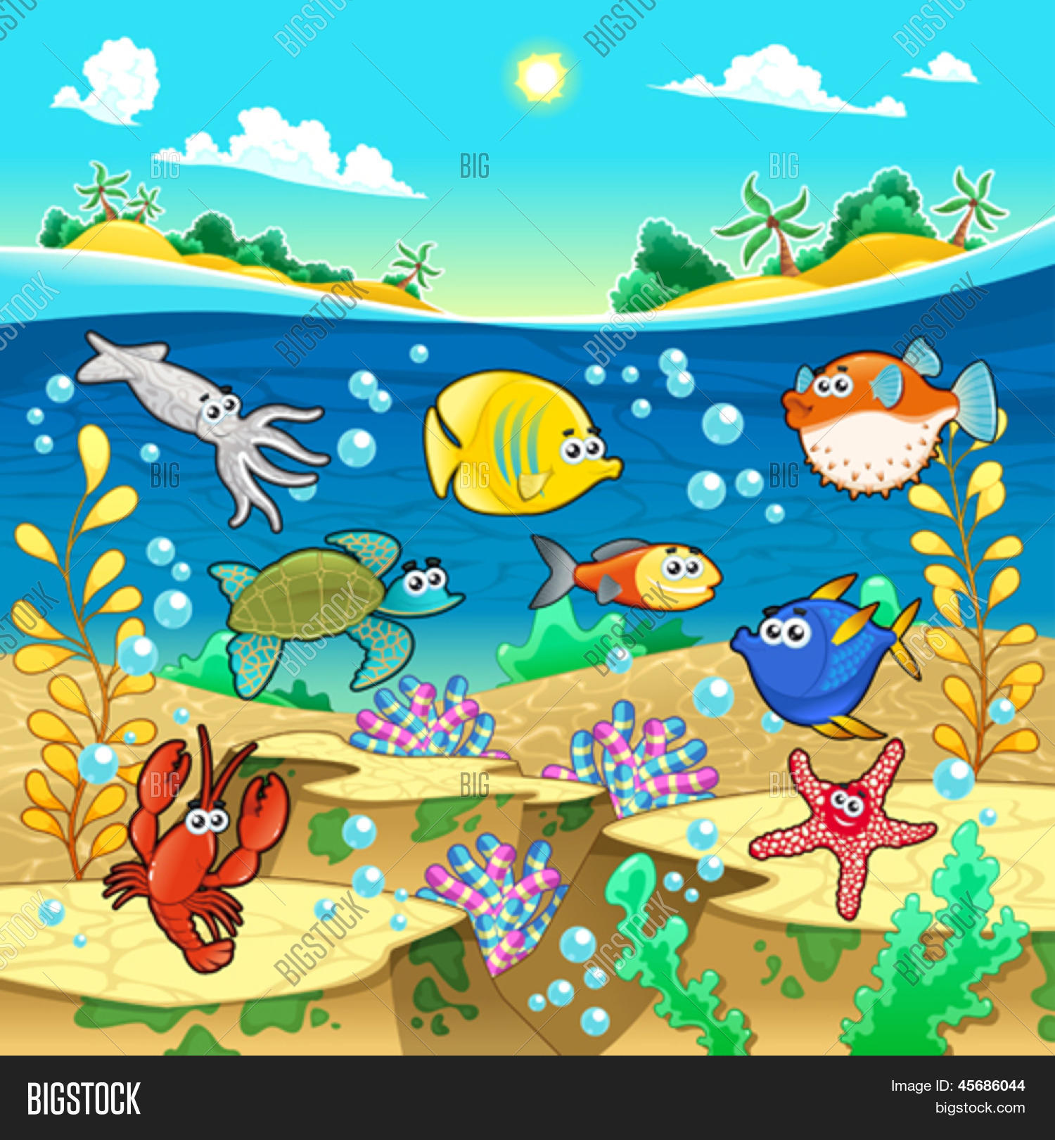 Vector y foto Familia De Divertidos Peces En El | Bigstock