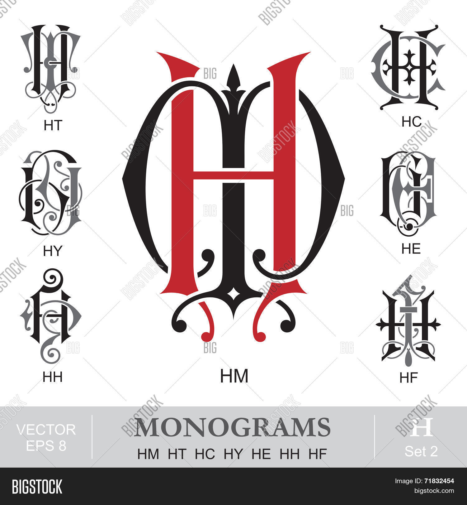 Vintage Monograms HM HT HC HY HE HH HF can also be MH TH CH FH Stock ...