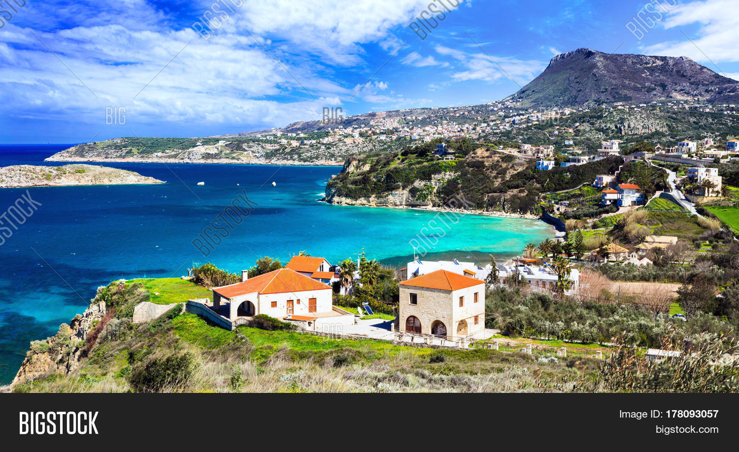 Beautiful Greece landscapes - Crete island, pictorial Almyrida Stock ...