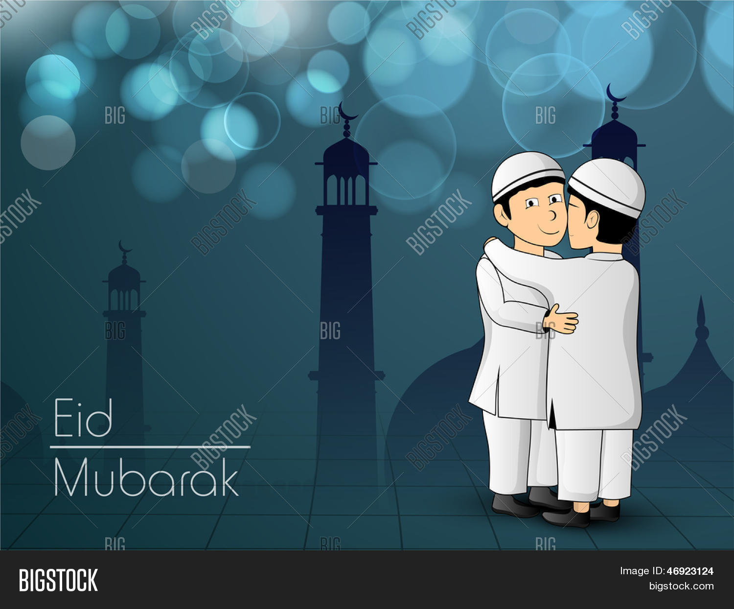 Muslim community festival Eid Mubarak background with two kids in ...