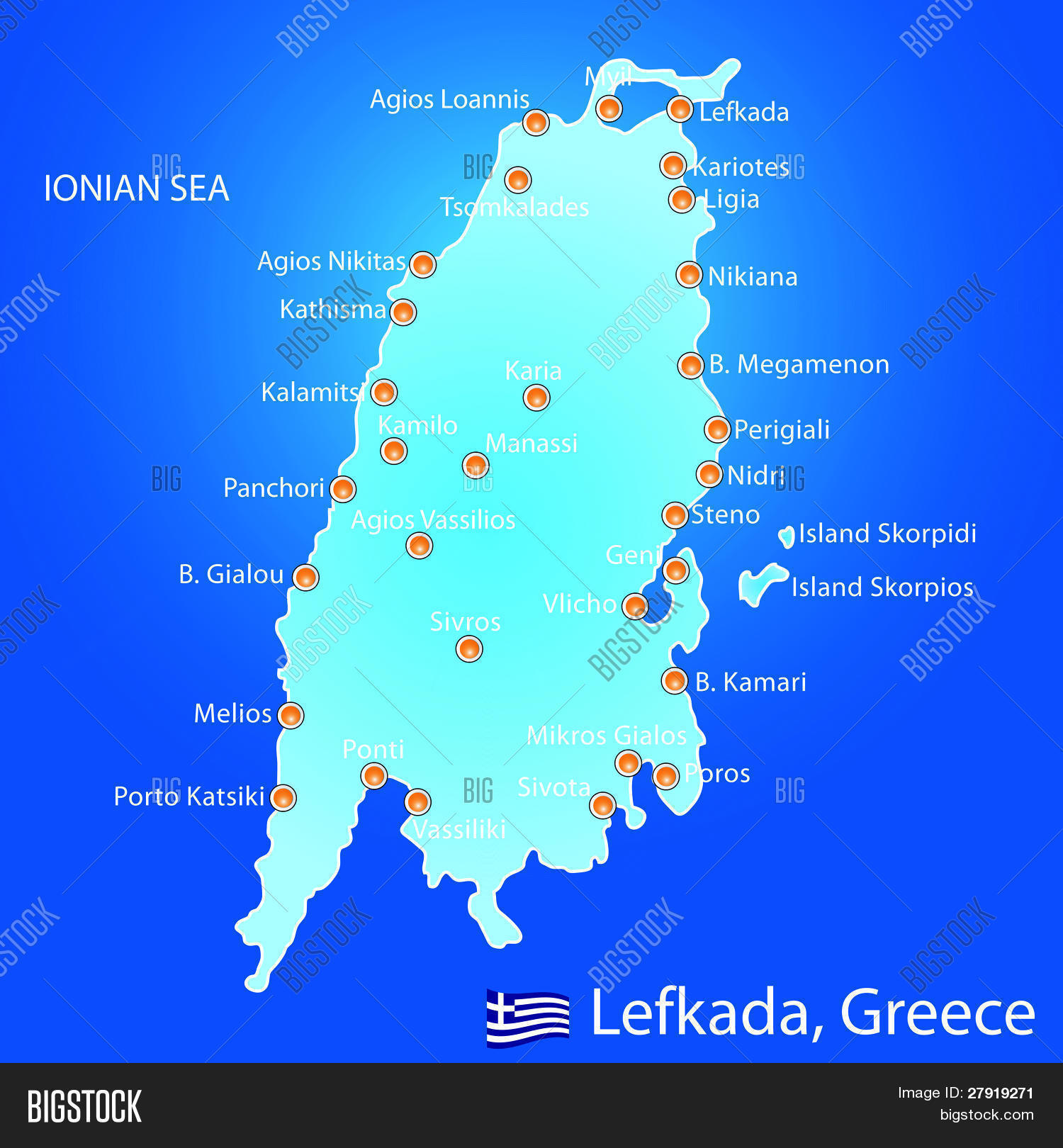 Island Lefkada Greece Map Vector & Photo | Bigstock